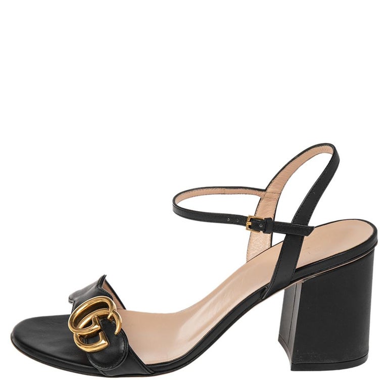 Gucci Black Leather GG Marmont Sandals Size 38 For Sale at 1stDibs