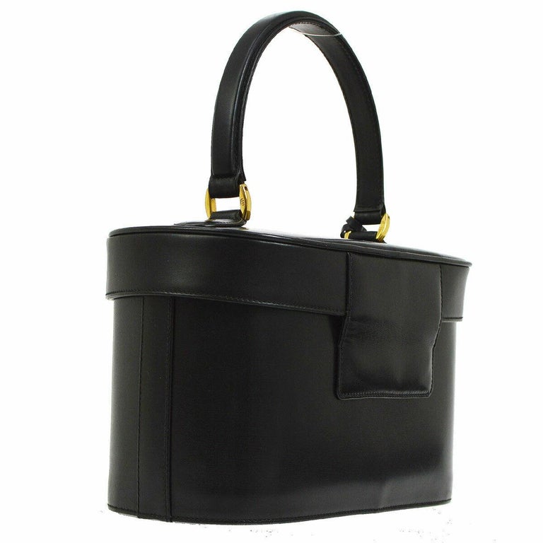 Gucci Black Leather Gold Top Handle Satchel Evening Kelly Jewelry Box ...