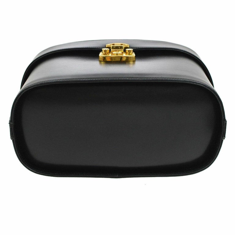 Gucci Black Leather Gold Top Handle Satchel Evening Kelly Jewelry Box ...