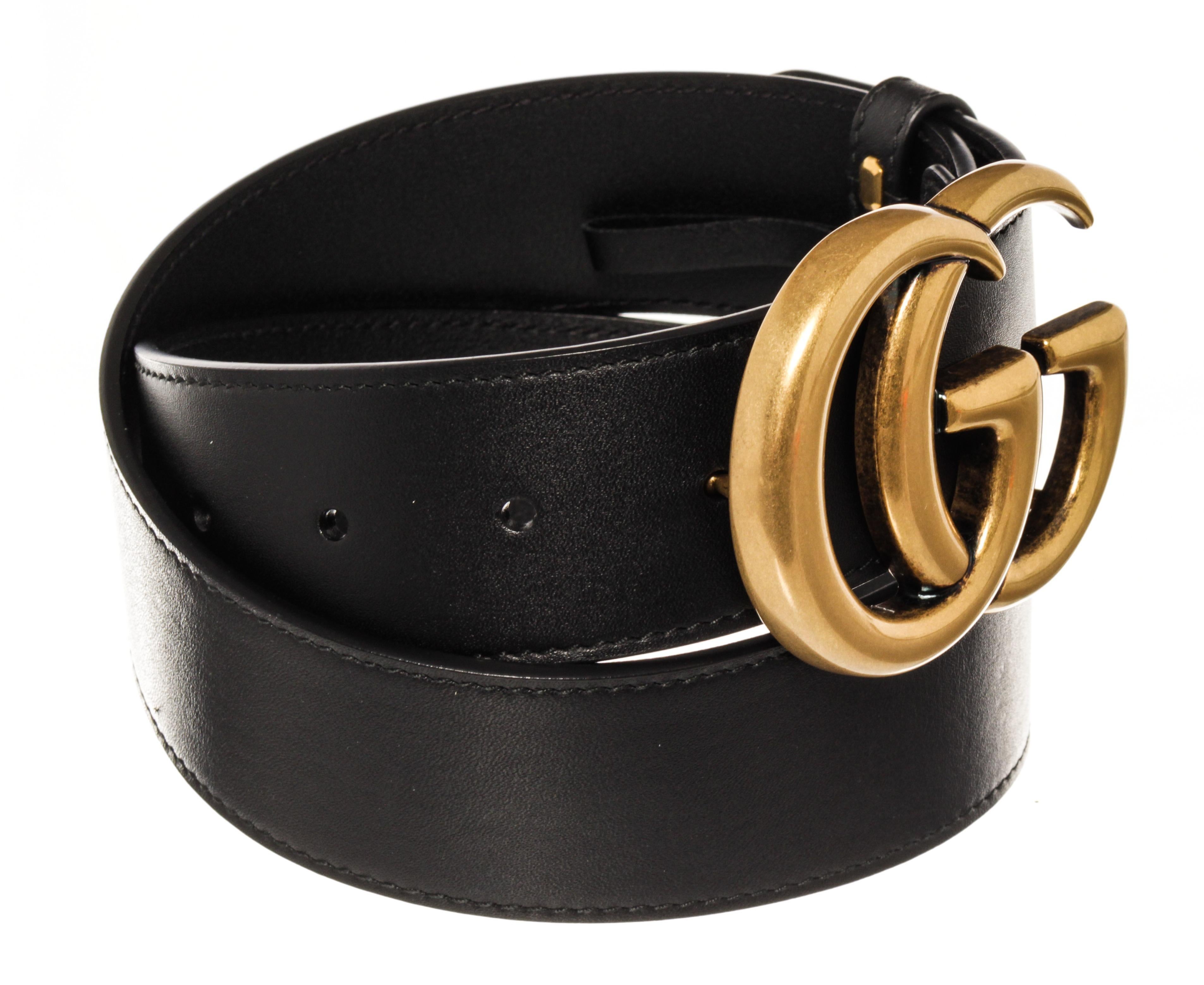 Gucci Black Leather Gold Wide GG Belt For Sale at 1stDibs | double ...