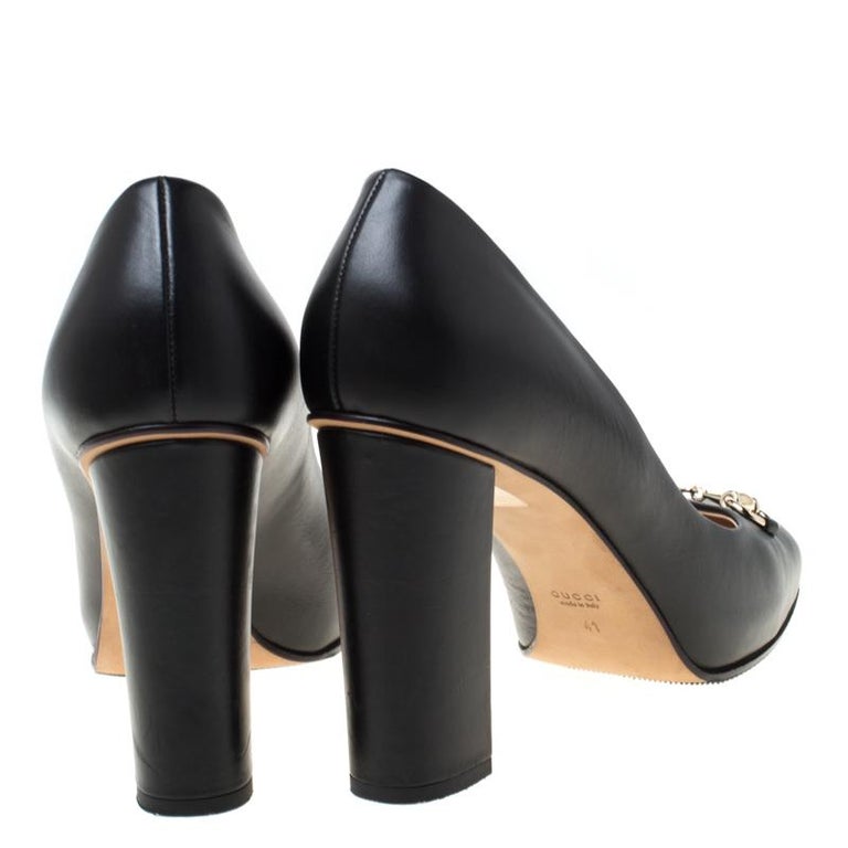 Gucci Black Leather Horsbit Block Heel Pumps Size 41 For Sale at 1stDibs