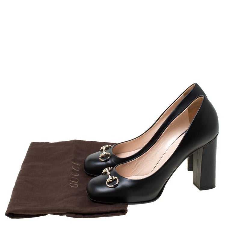 Gucci Black Leather Horsbit Block Heel Pumps Size 41 For Sale at 1stDibs