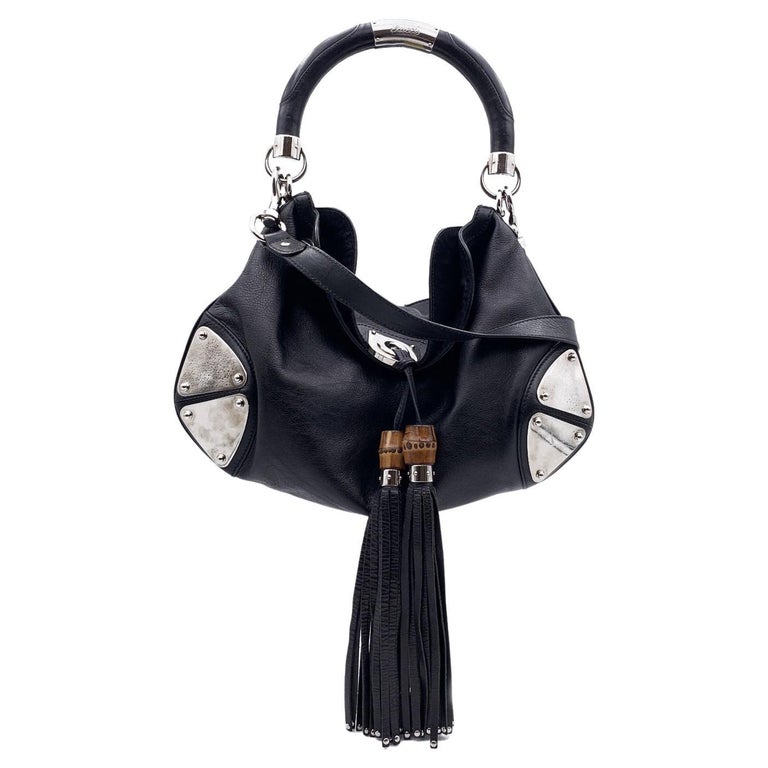 Gucci Black Leather Indy Hobo Bag Handbag with Tassels For Sale at 1stDibs