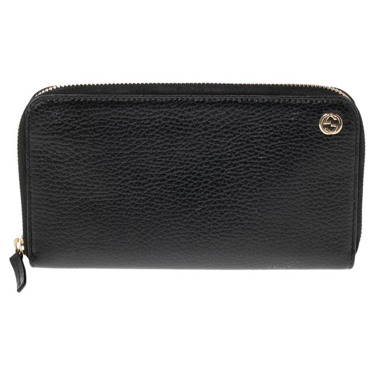 Gucci Black Leather Interlocking G Zip Around Wallet at 1stDibs