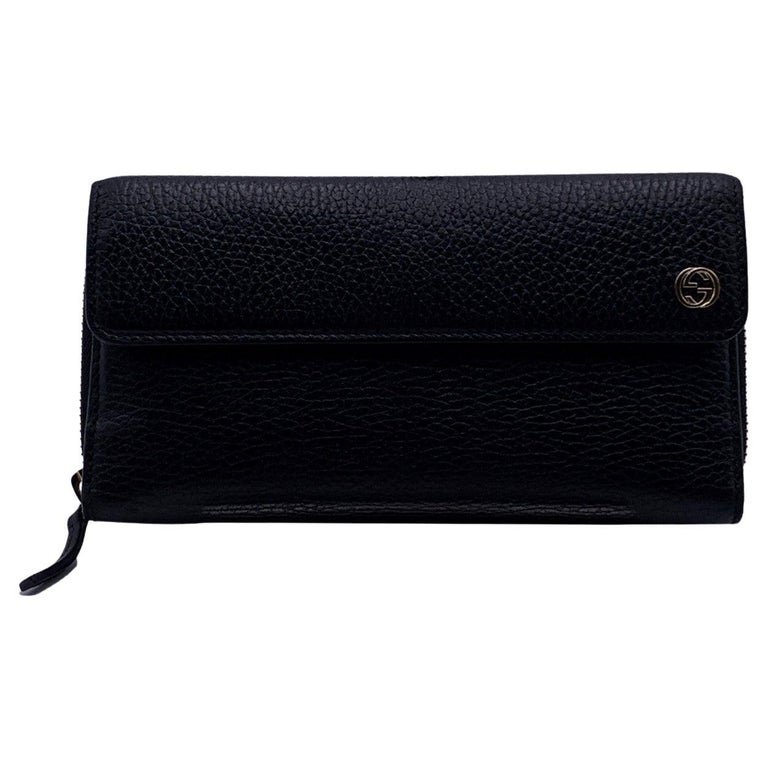 Gucci Black Leather Interlocking GG Logo Continental Wallet Coin Purse ...