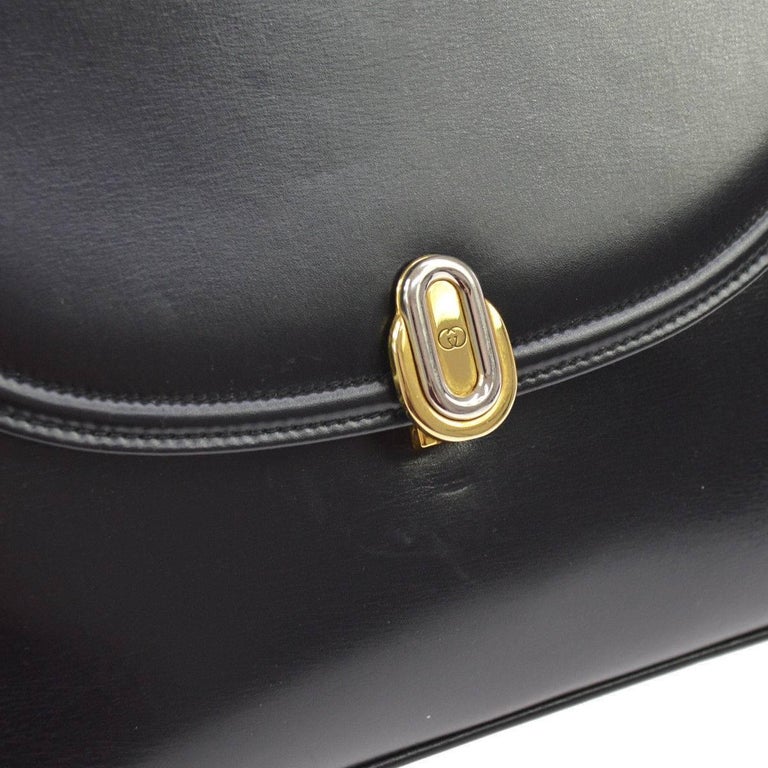 Gucci Black Leather Kelly Style Top Flap Evening Handle Satchel Bag For ...