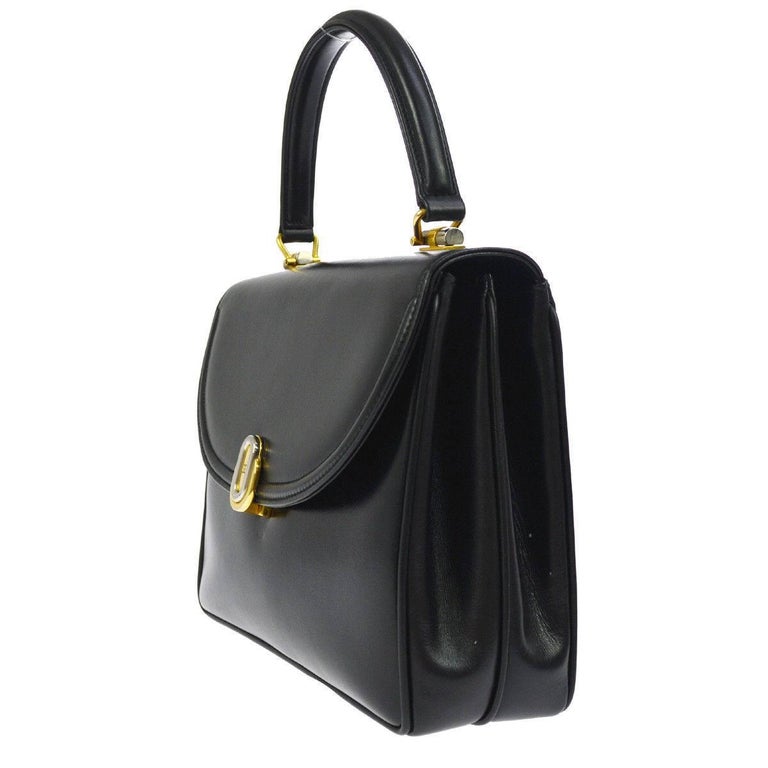Gucci Black Leather Kelly Style Top Flap Evening Handle Satchel Bag For ...
