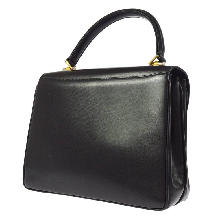 Gucci Black Leather Kelly Style Top Flap Evening Handle Satchel Bag For ...