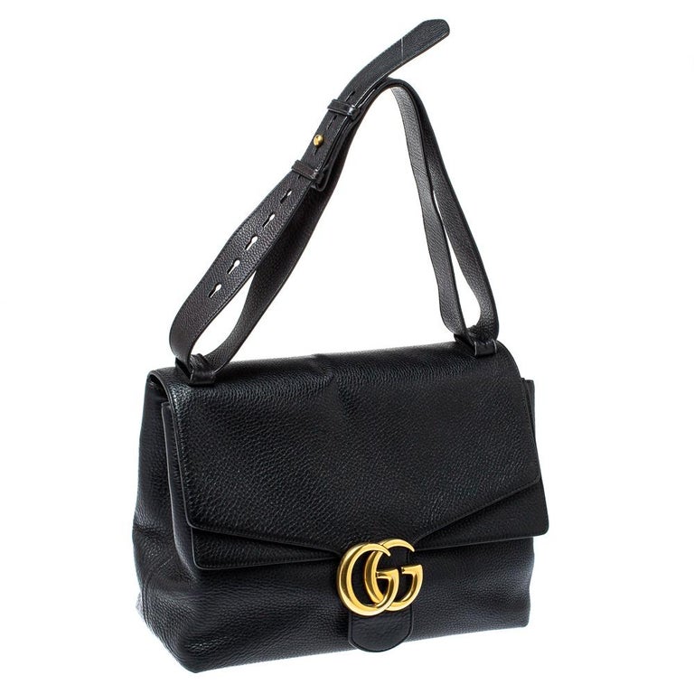 Gucci Black Leather Large GG Marmont Shoulder Bag at 1stDibs