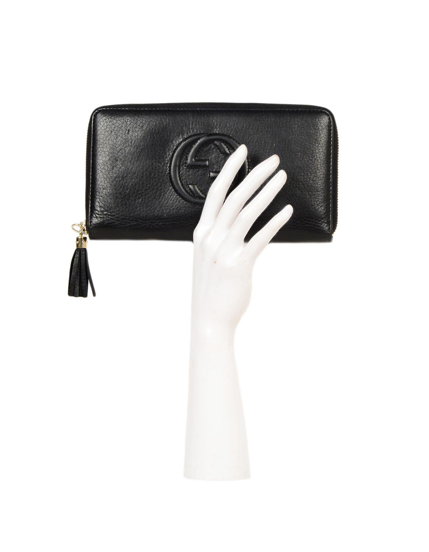 Gucci Black Leather Large Travel GG Soho Zip Around Wallet/Organizer ...