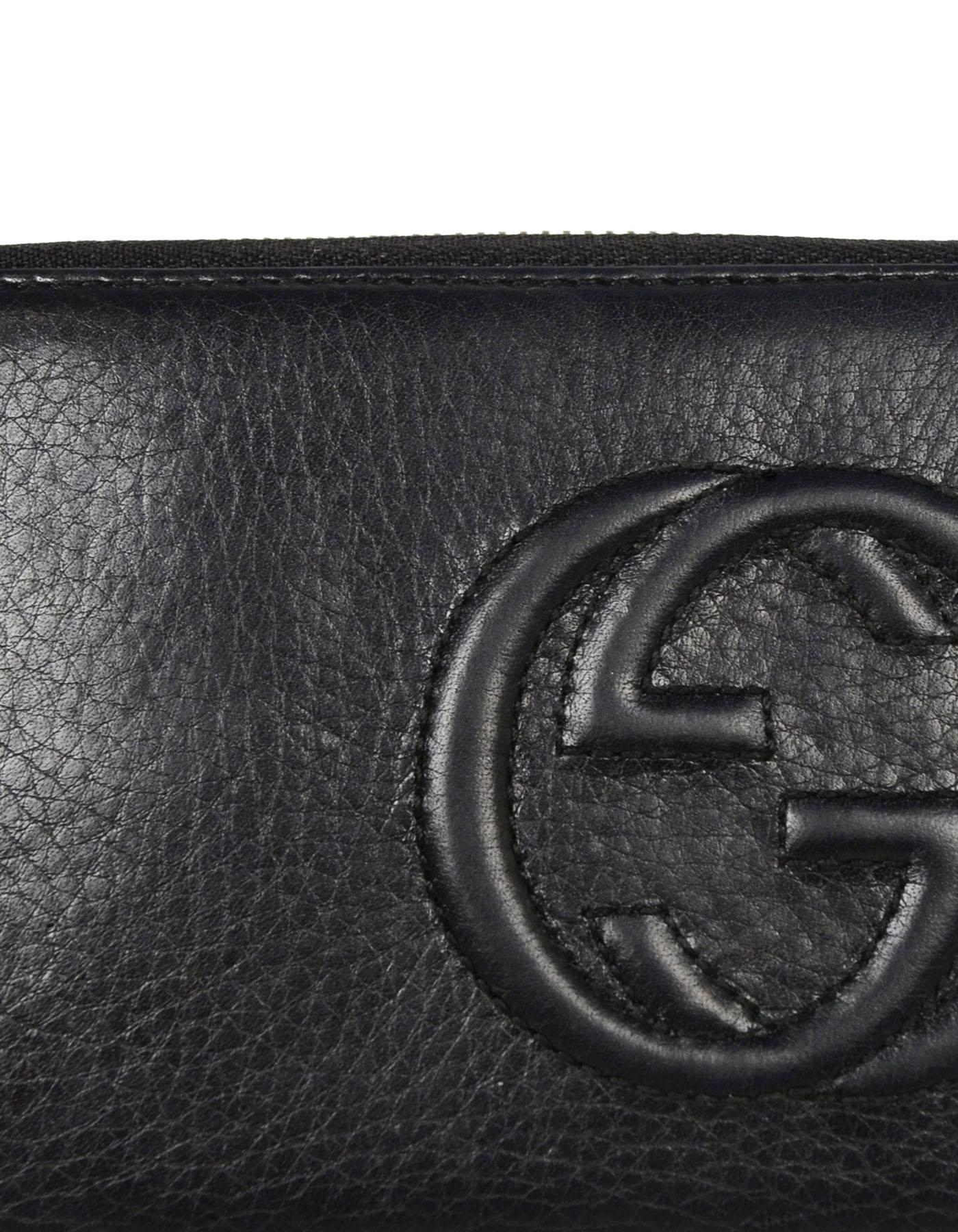 Gucci Black Leather Large Travel GG Soho Zip Around Wallet/Organizer ...
