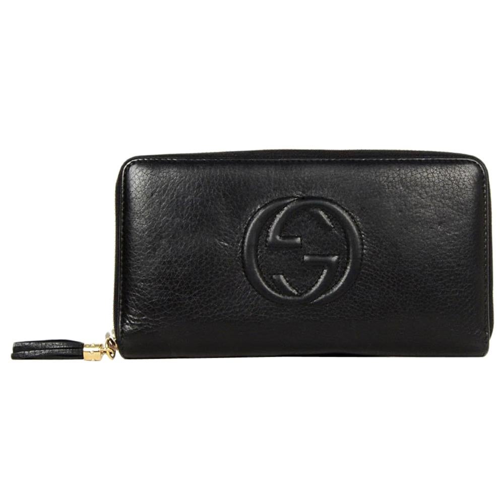 Gucci Black Leather Large Travel GG Soho Zip Around Wallet/Organizer ...