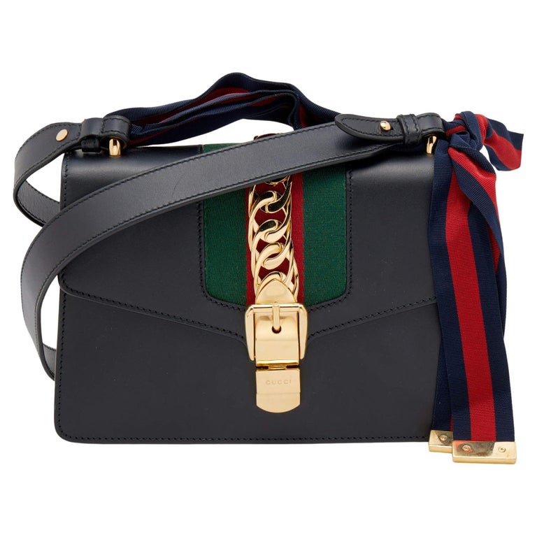 Gucci Black Leather Medium Sylvie Shoulder Bag For Sale at 1stDibs