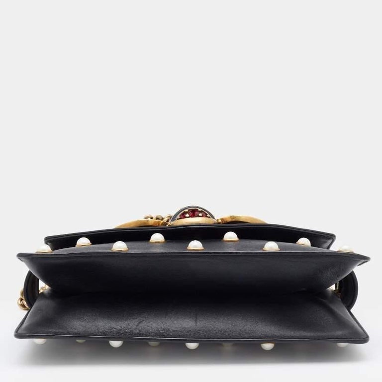 Gucci Black Leather Mini Pearl Studded Queen Margaret Broadway Shoulder ...