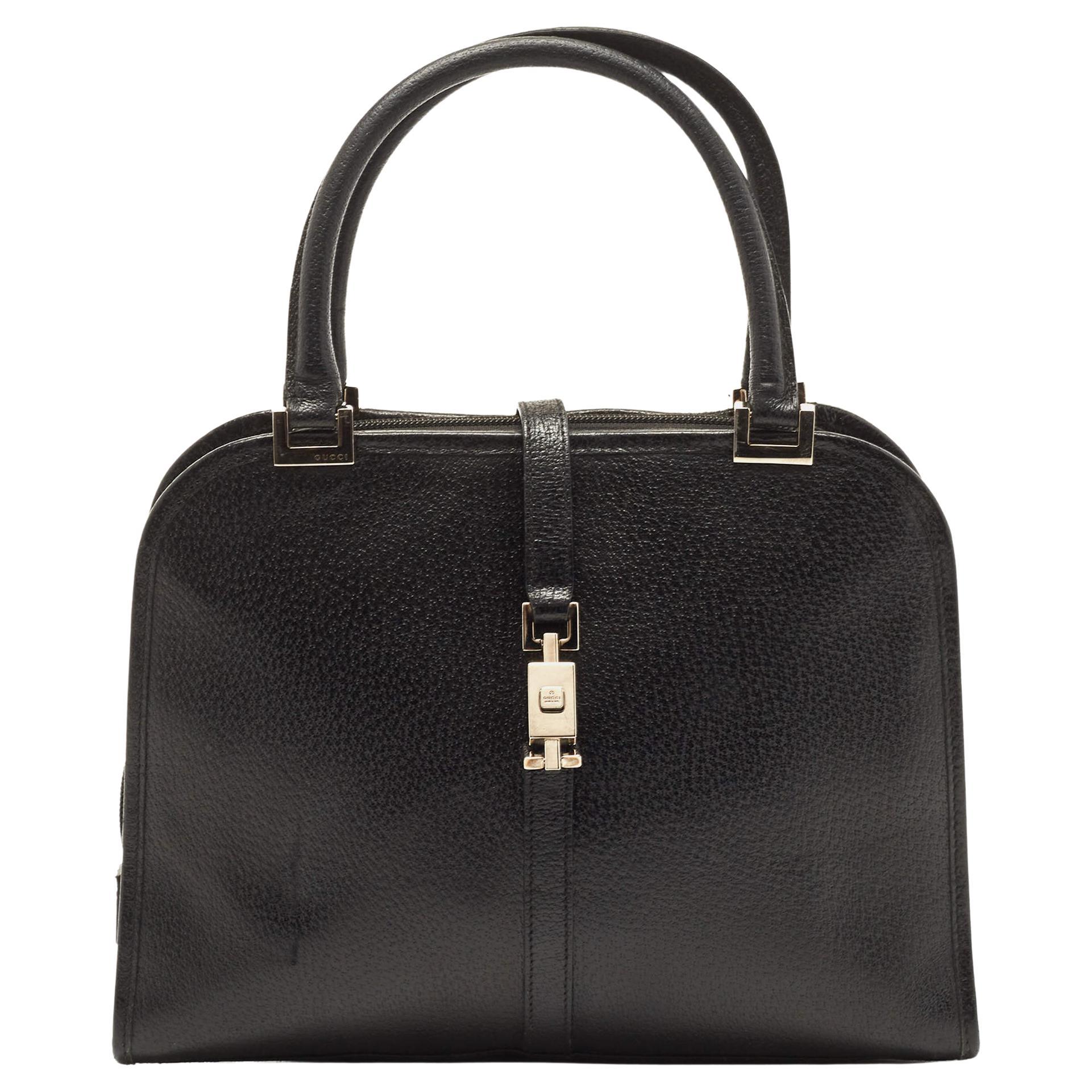 Gucci Black Leather Piston Day Bag For Sale at 1stDibs