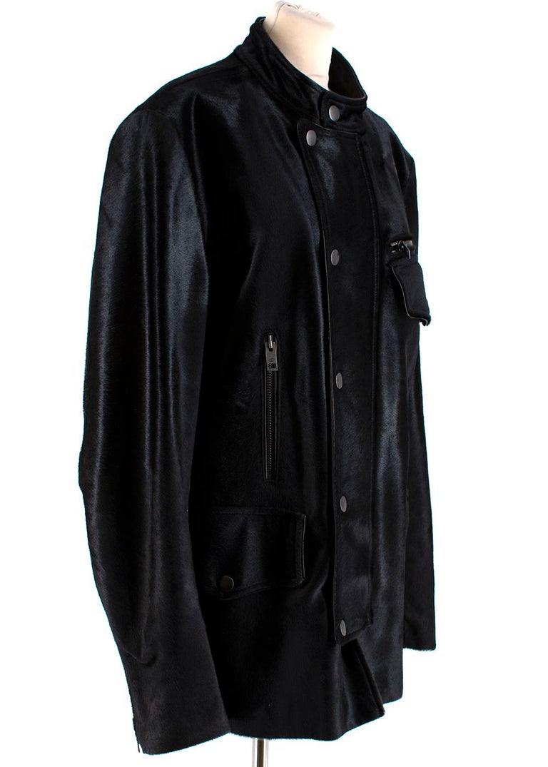 Gucci Black Leather and Pony Hair Biker Jacket - Size XXL - 54 IT For ...