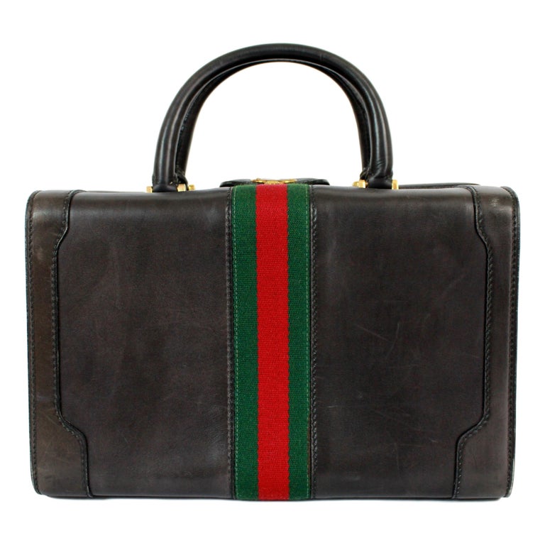Gucci Black Leather Suitcase Travel Beauty Case Bag keys Locks Rigid ...