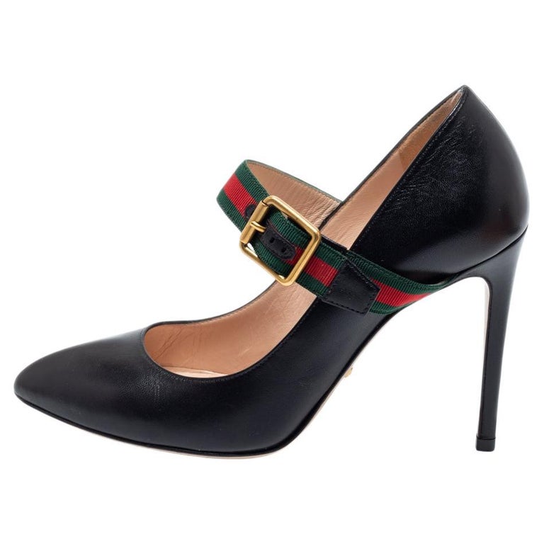 Gucci Black Leather Sylvie Mary Jane Pumps Size 36.5 For Sale at 1stDibs
