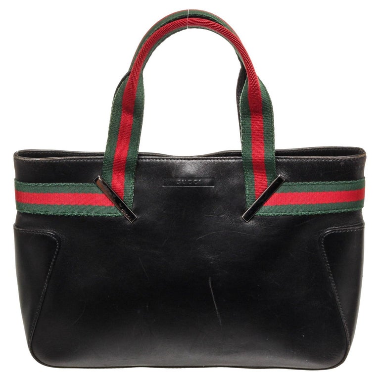 Gucci Black Leather Web Handbag at 1stDibs