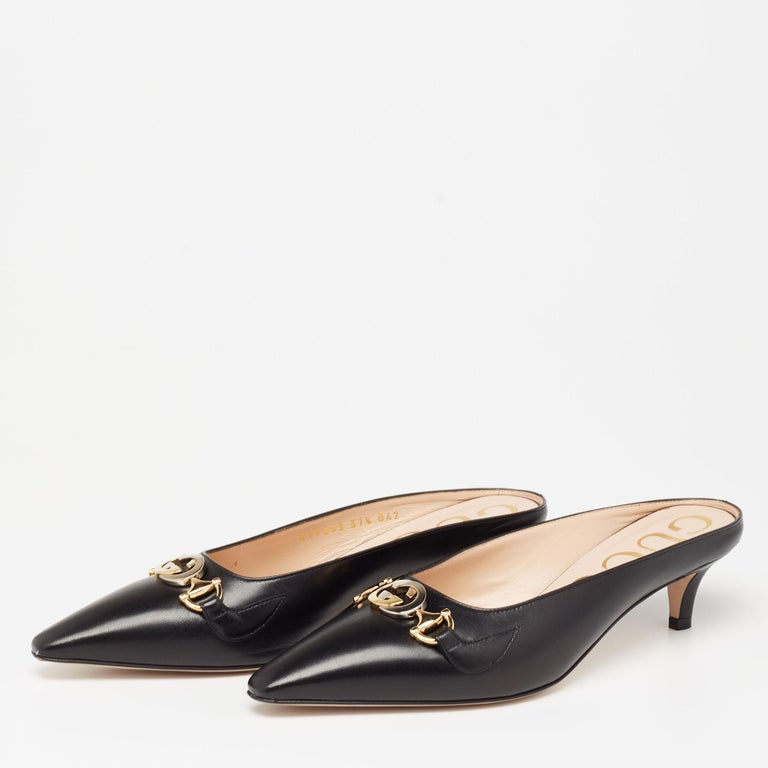 Gucci Black Leather Zumi GG Interlocking Mule Sandals Size 37.5 at 1stDibs