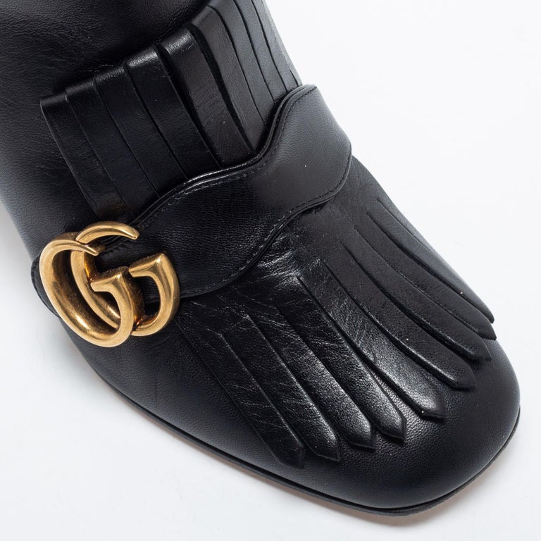 Gucci Black Marmont Leather Ankle Boots Size 37 For Sale at 1stDibs