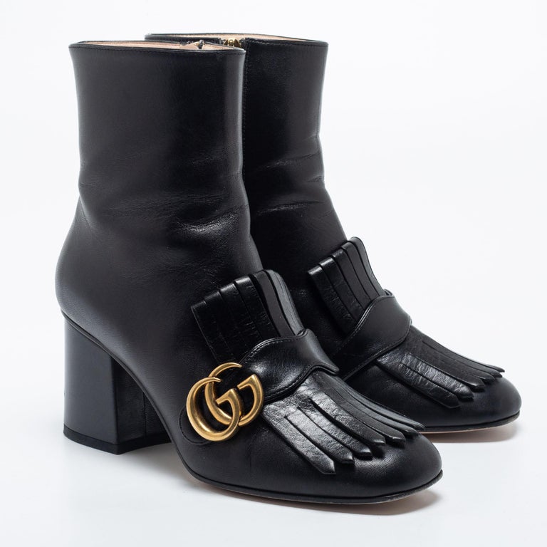 Gucci Black Marmont Leather Ankle Boots Size 37 For Sale at 1stDibs