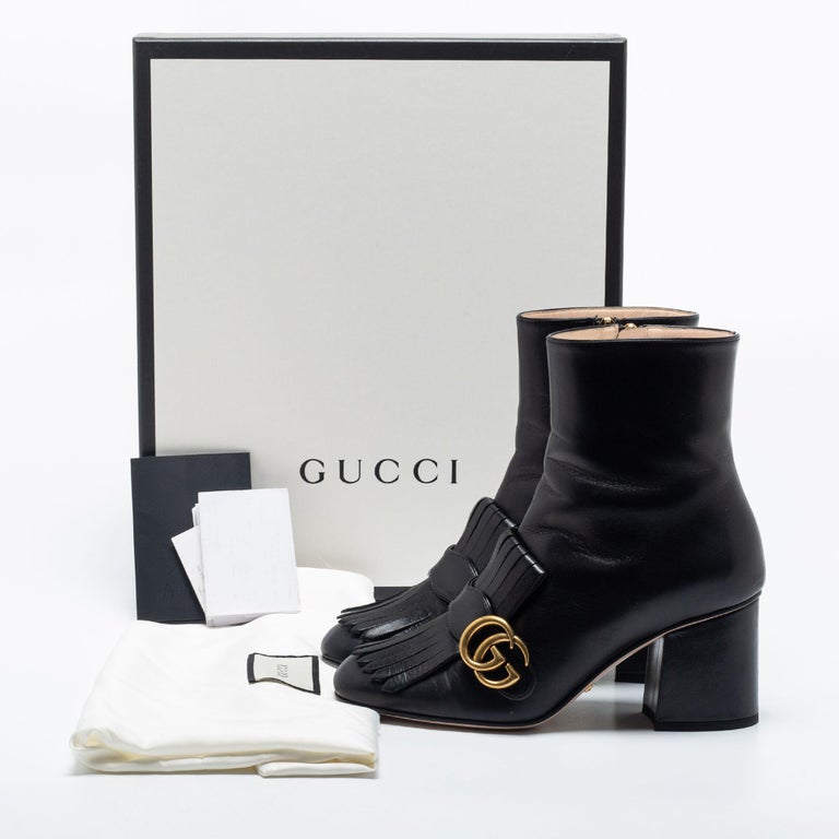 Gucci Black Marmont Leather Ankle Boots Size 37 For Sale at 1stDibs