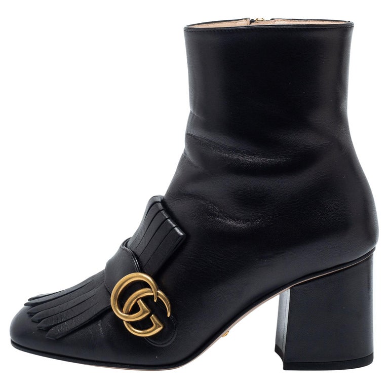 Gucci Black Marmont Leather Ankle Boots Size 37 For Sale at 1stDibs