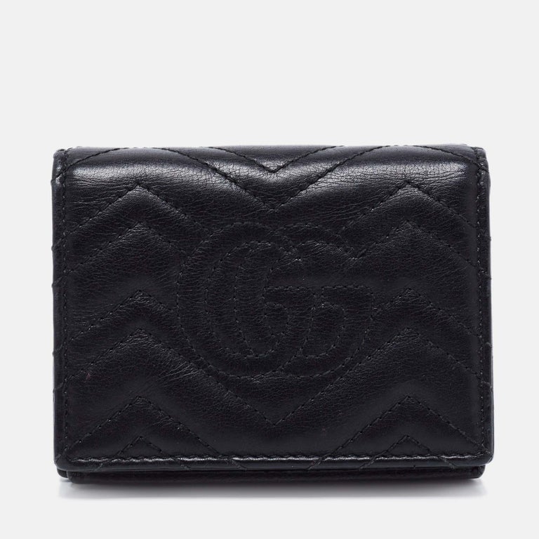 Gucci Black Matelassé Leather GG Marmont Card Case at 1stDibs