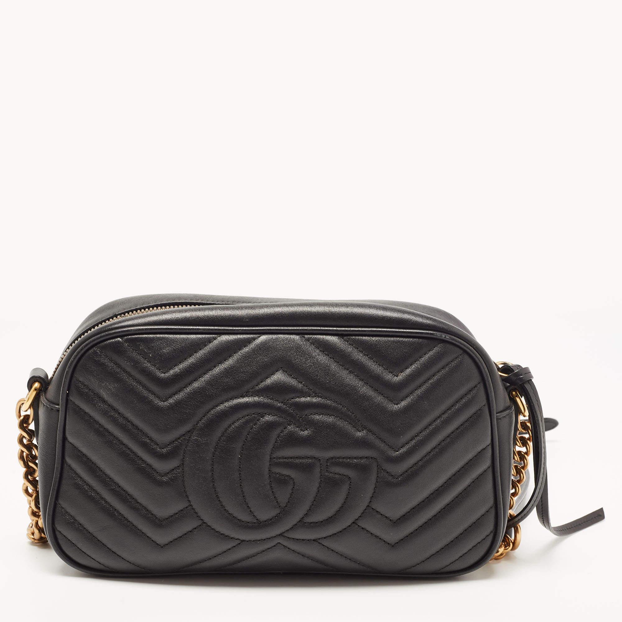 Gucci Black Matelasse Leather Small GG Marmont Shoulder Bag For Sale at ...