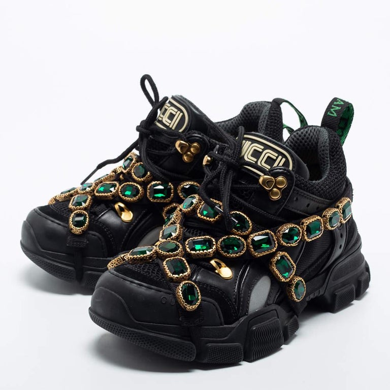 Gucci Black Mesh and Leather Flashtrek Reflective Sneakers Size 35 For ...