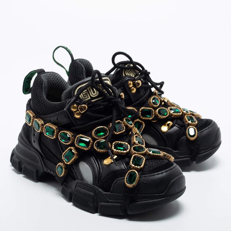 Gucci Black Mesh and Leather Flashtrek Reflective Sneakers Size 35 For ...