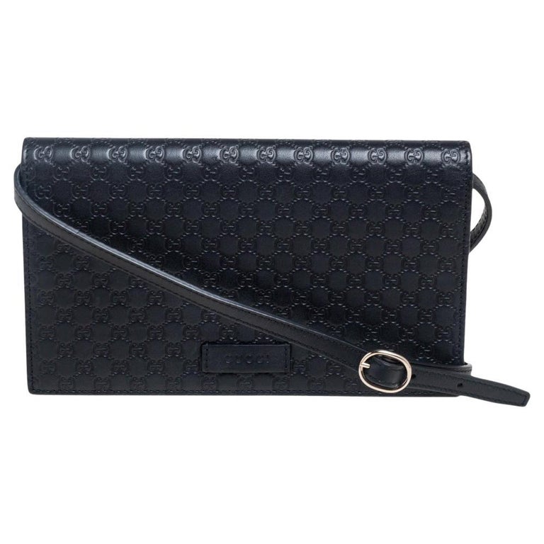 Gucci Black Microguccissima Leather Wallet On Strap at 1stDibs