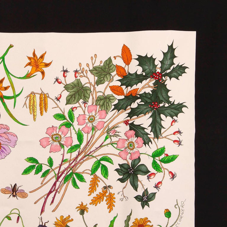 GUCCI black &multicoloured silk twill GOTHIC FLORA 90 Scarf For Sale at ...