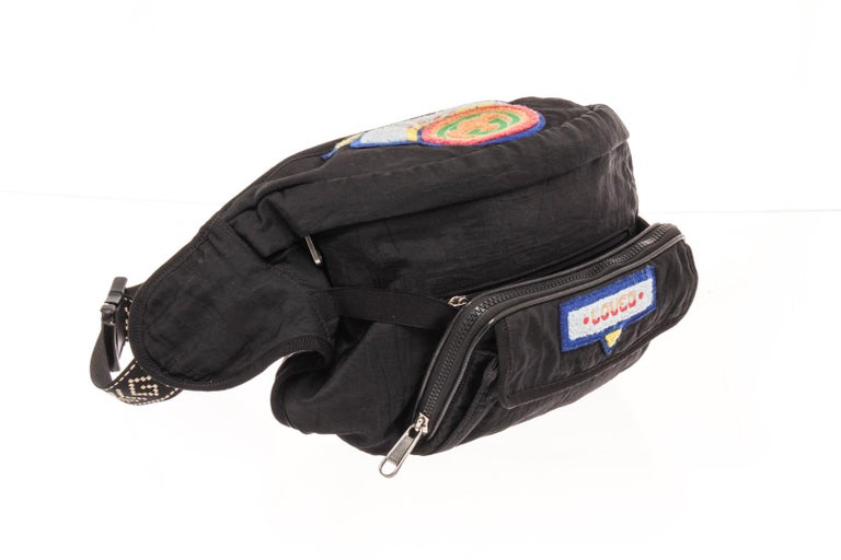 Gucci Black Nylon Terry Cloth 80s Patch Convertible Waist Bag at 1stDibs