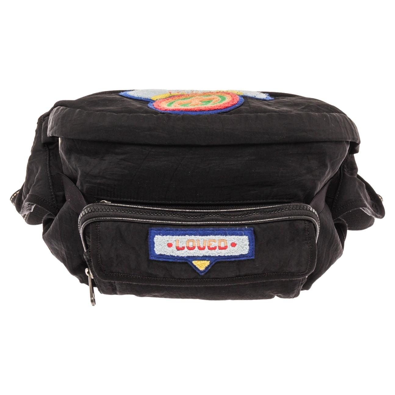 Gucci Black Nylon Terry Cloth 80s Patch Convertible Waist Bag at 1stDibs