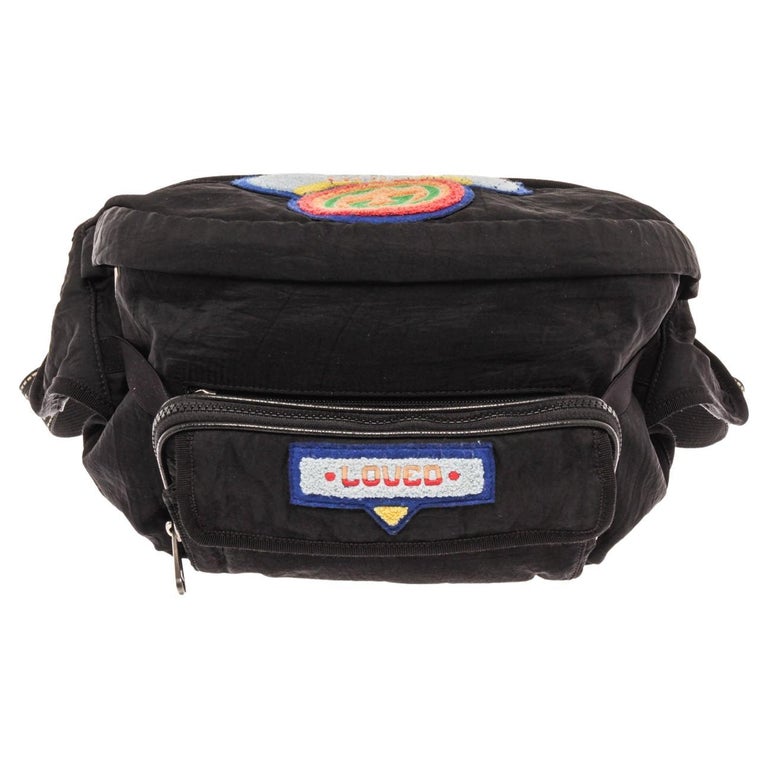 Gucci Black Nylon Terry Cloth 80s Patch Convertible Waist Bag at 1stDibs