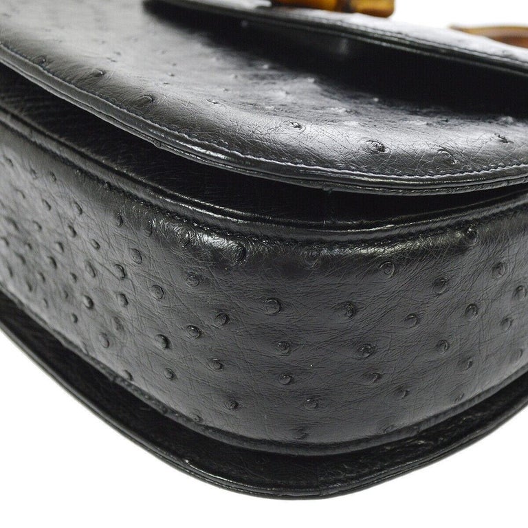Gucci Black Ostrich Bamboo Mini Kelly Style Top Handle Satchel Evening ...