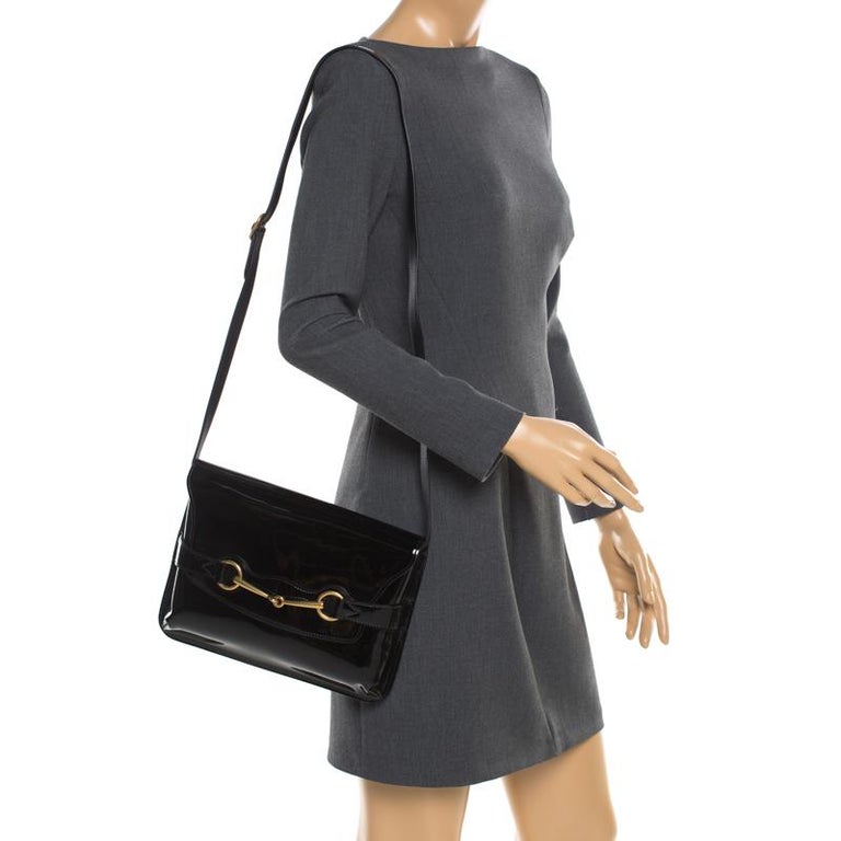 Gucci Black Patent Leather Bright Bit Shoulder Bag For Sale at 1stDibs