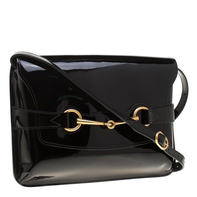 Gucci Black Patent Leather Bright Bit Shoulder Bag For Sale at 1stDibs