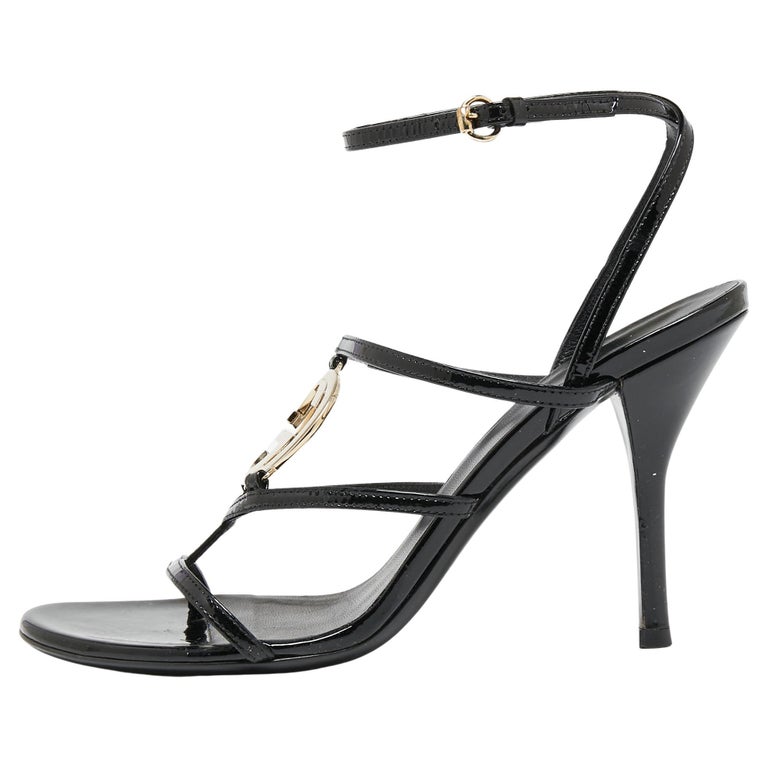 Gucci Black Patent Leather Interlocking G Ankle-Strap Sandals Size 38 ...