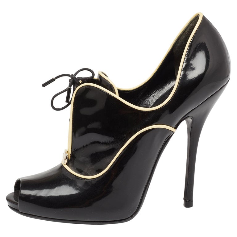 Gucci Black Patent Leather Newton Peep-Toe Ankle Booties Size 39.5 For ...