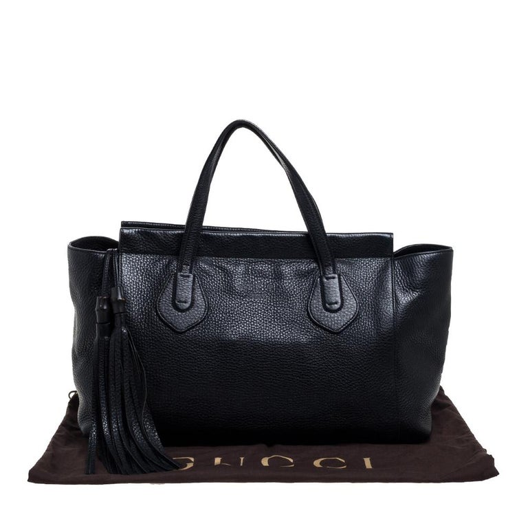 Gucci Black Pebbled Leather Lady Tassel Tote at 1stDibs