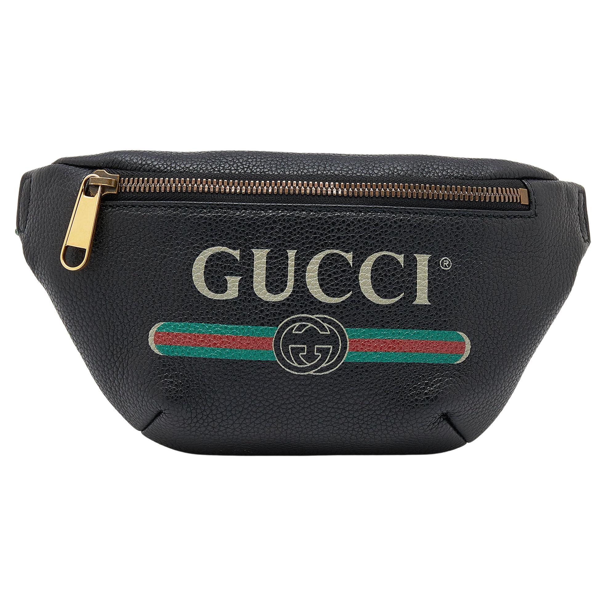 Gucci Black Pebbled Leather Small Logo Web Belt Bag at 1stDibs