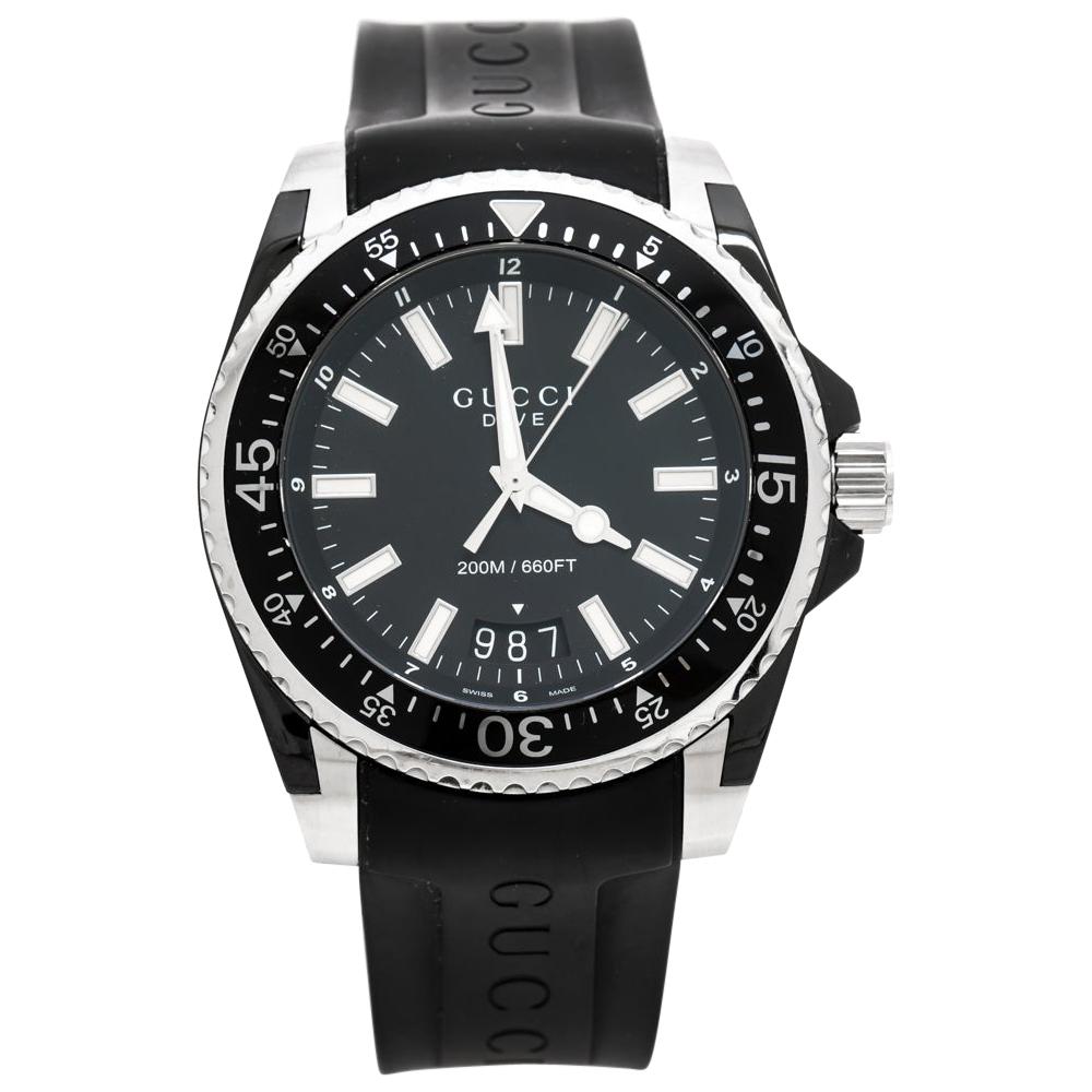 Gucci Black PVD Coated Stainless Steel Rubber Dive 136.2 Men's ...