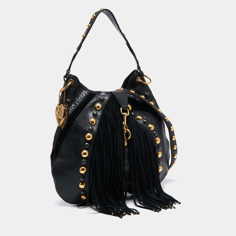 Gucci Black Python And Leather Babouska Fringe Hobo For Sale at 1stDibs