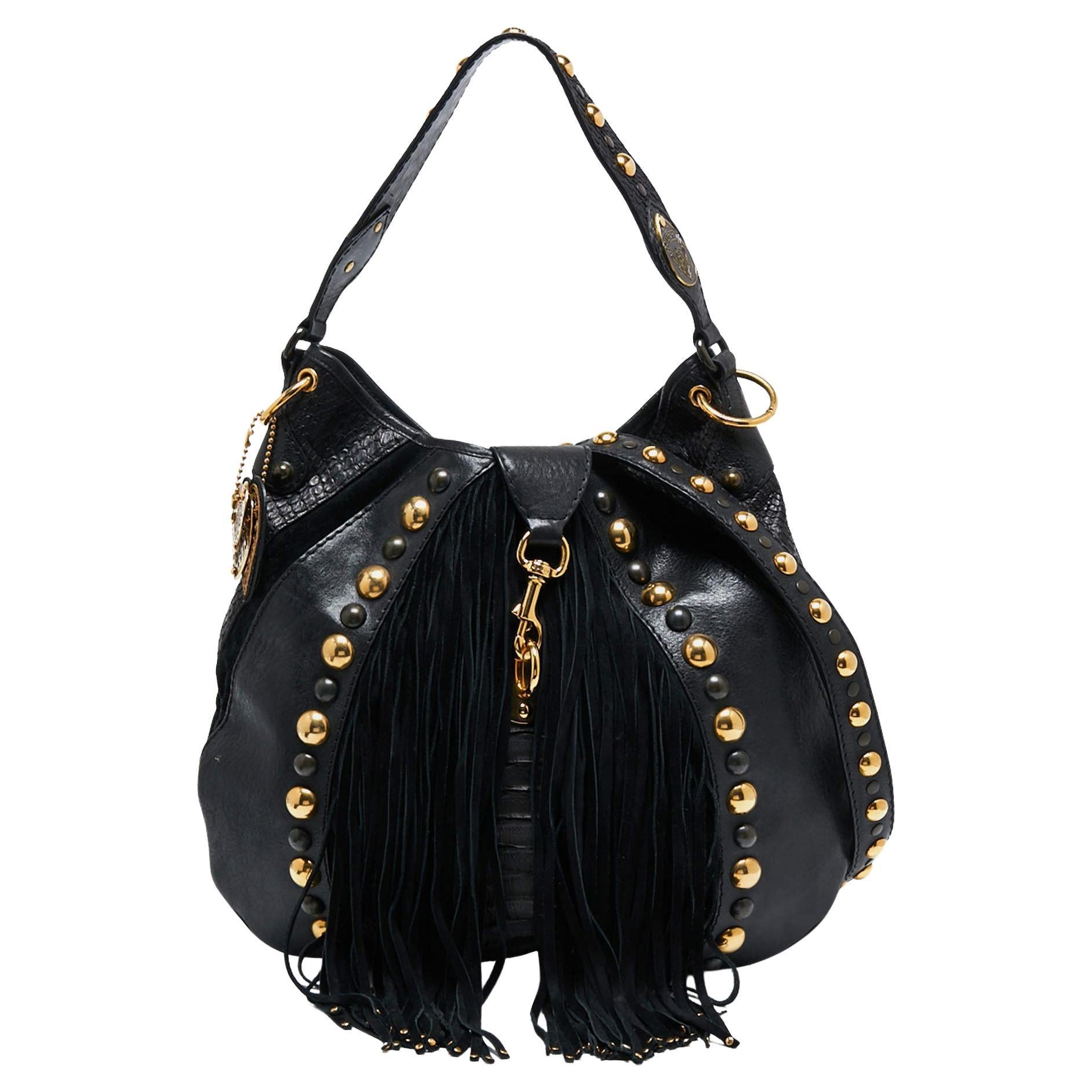 Gucci Black Python And Leather Babouska Fringe Hobo For Sale at 1stDibs