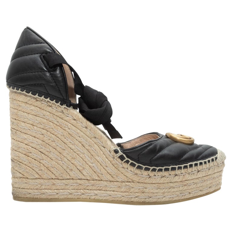 Gucci Black Quilted Leather Espadrille Wedges For Sale at 1stDibs