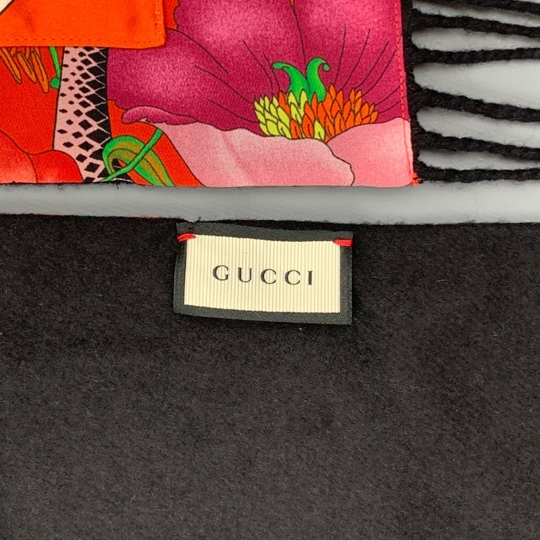 GUCCI Black and Red Silk / Cashmere Reversible Pocket Fringe Scarf at ...