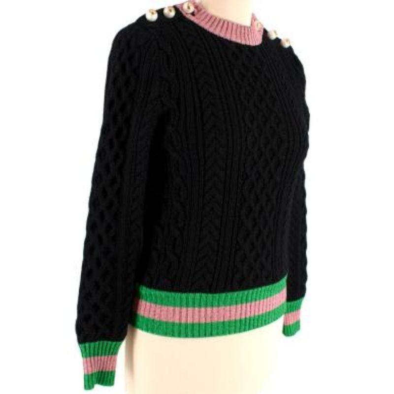 Gucci Black Ribbed Wool Metallic Trimmed Jumper For Sale at 1stDibs